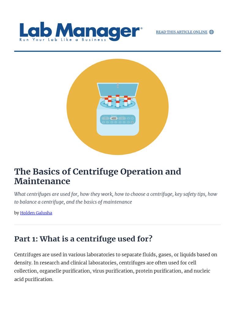 The Basics of Centrifuge Operation and Maintenance | PDF
