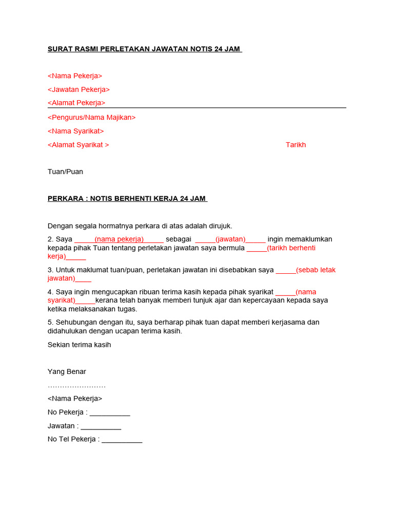 Contoh Surat Resign 24 | PDF