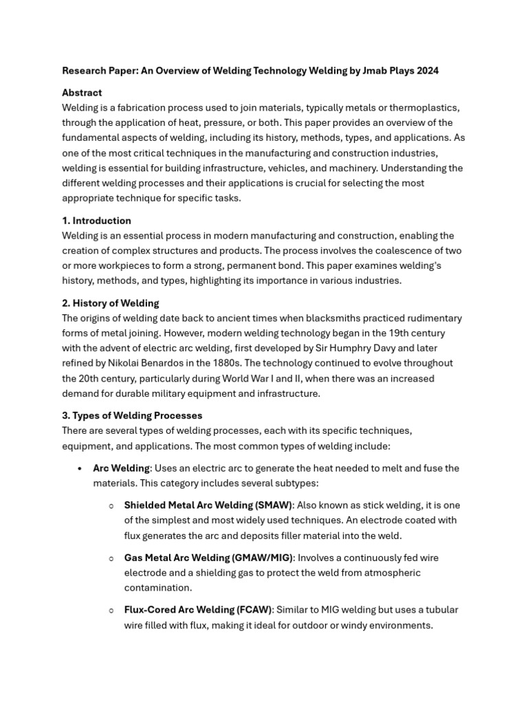 Research Paper - Welding by Jmab Plays 2024 | PDF