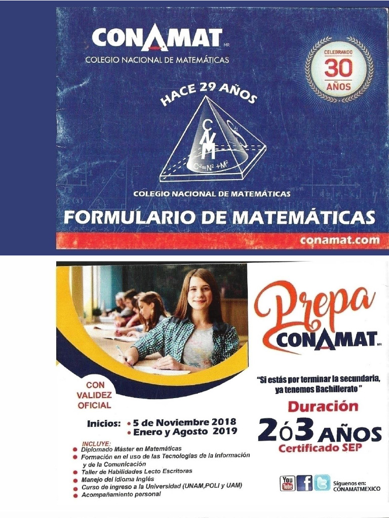 FORMULARIO DE MATEMÁTICAS CONAMAT | PDF