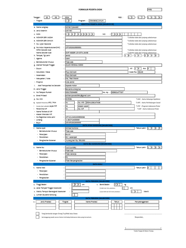 Contoh Data Dapodik Siswa | PDF