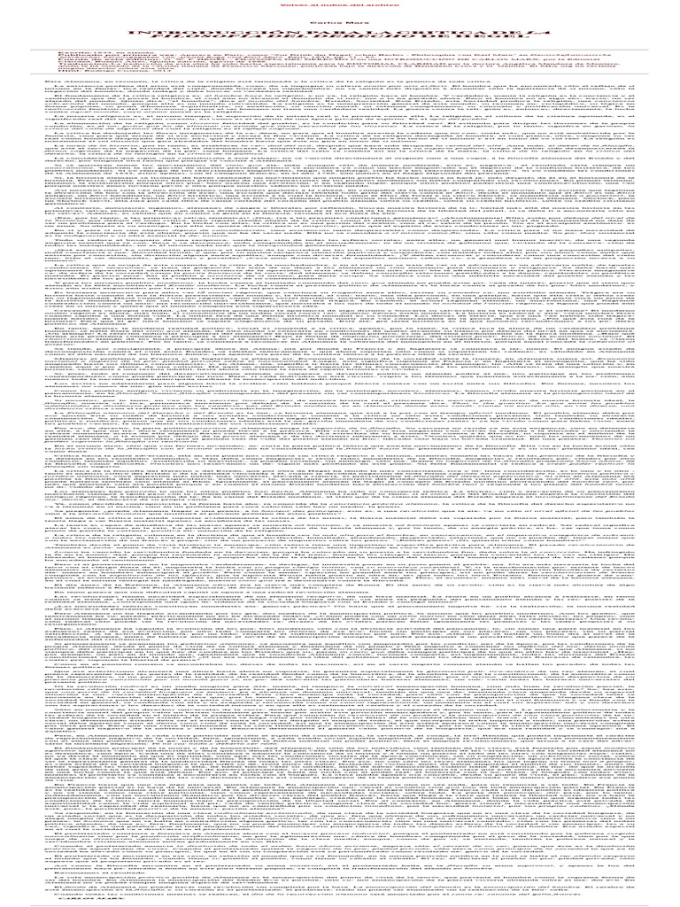 K. Marx (1844) : Introducción para La Critica de 'La Filosofía Del ...