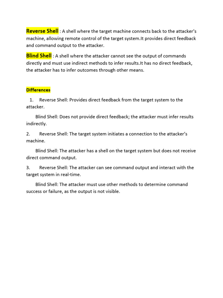 Reverse Shell: Differences | PDF
