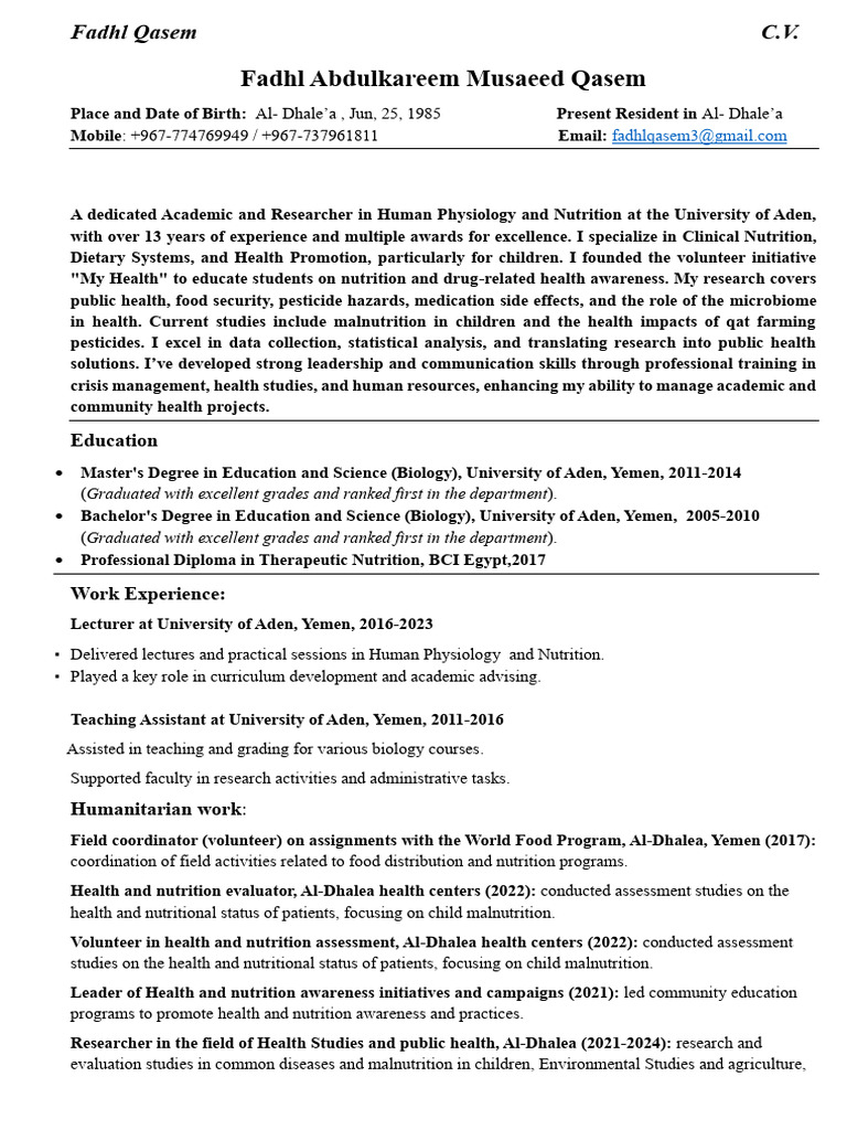 Dr. Fadhl Abdulkareem Musaeed Qasem | PDF