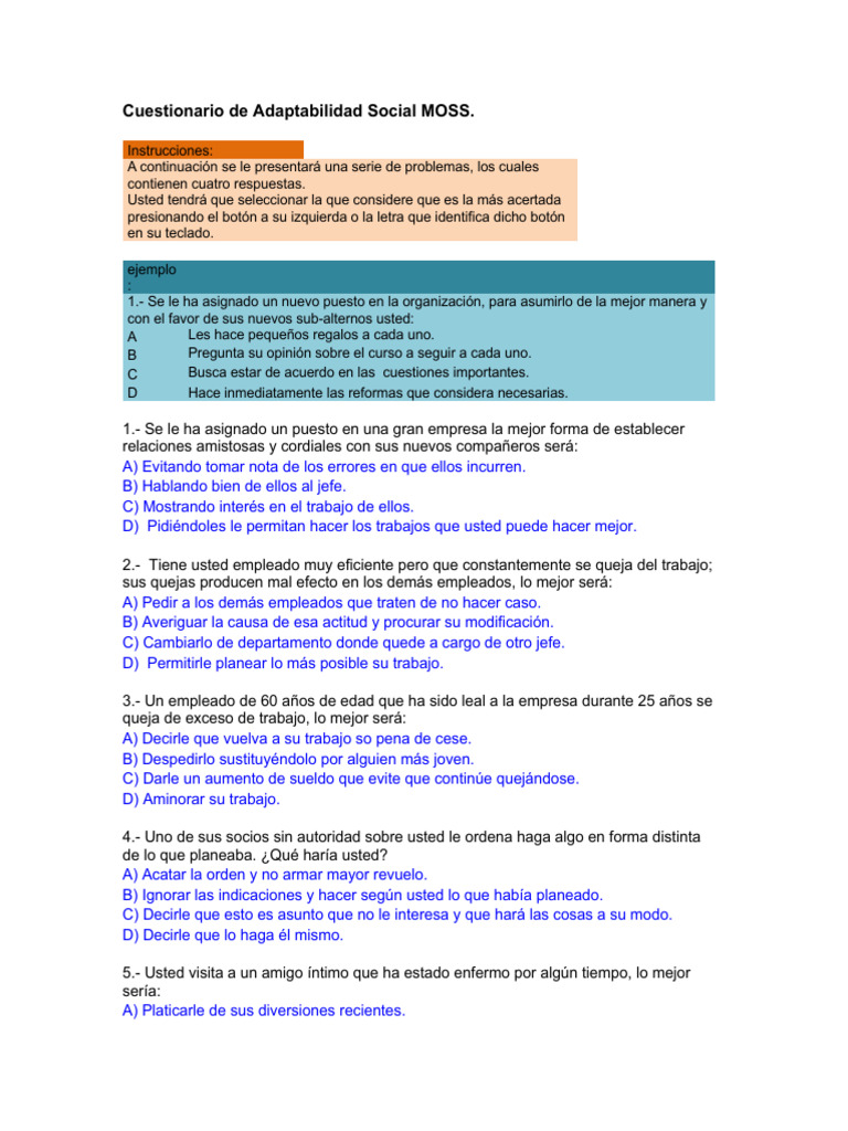 Test de Moss Documento de Guia | PDF | Negocios