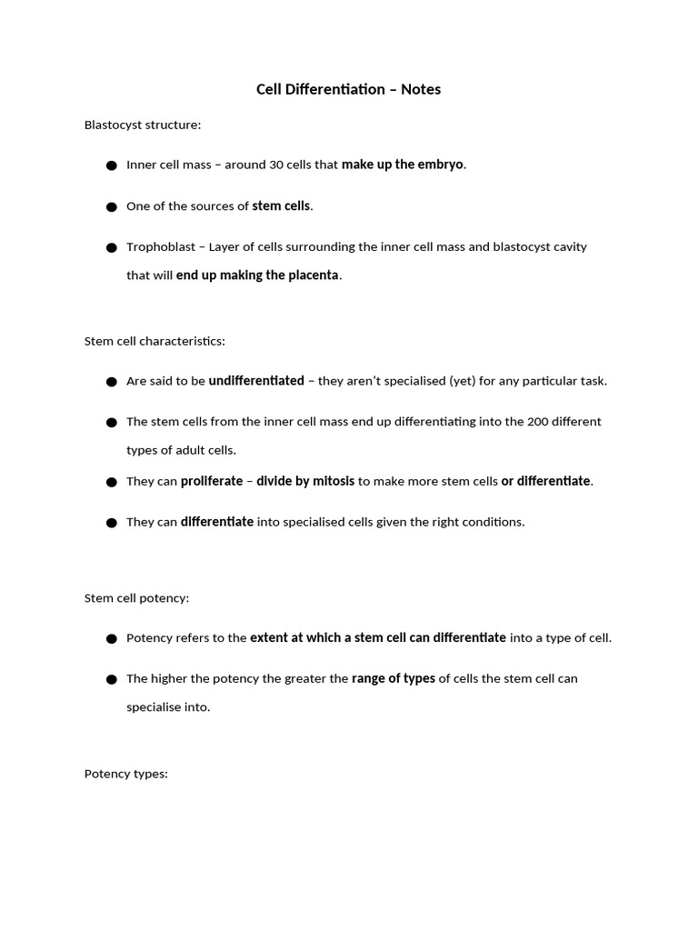 Cell Differentiation - Notes | PDF