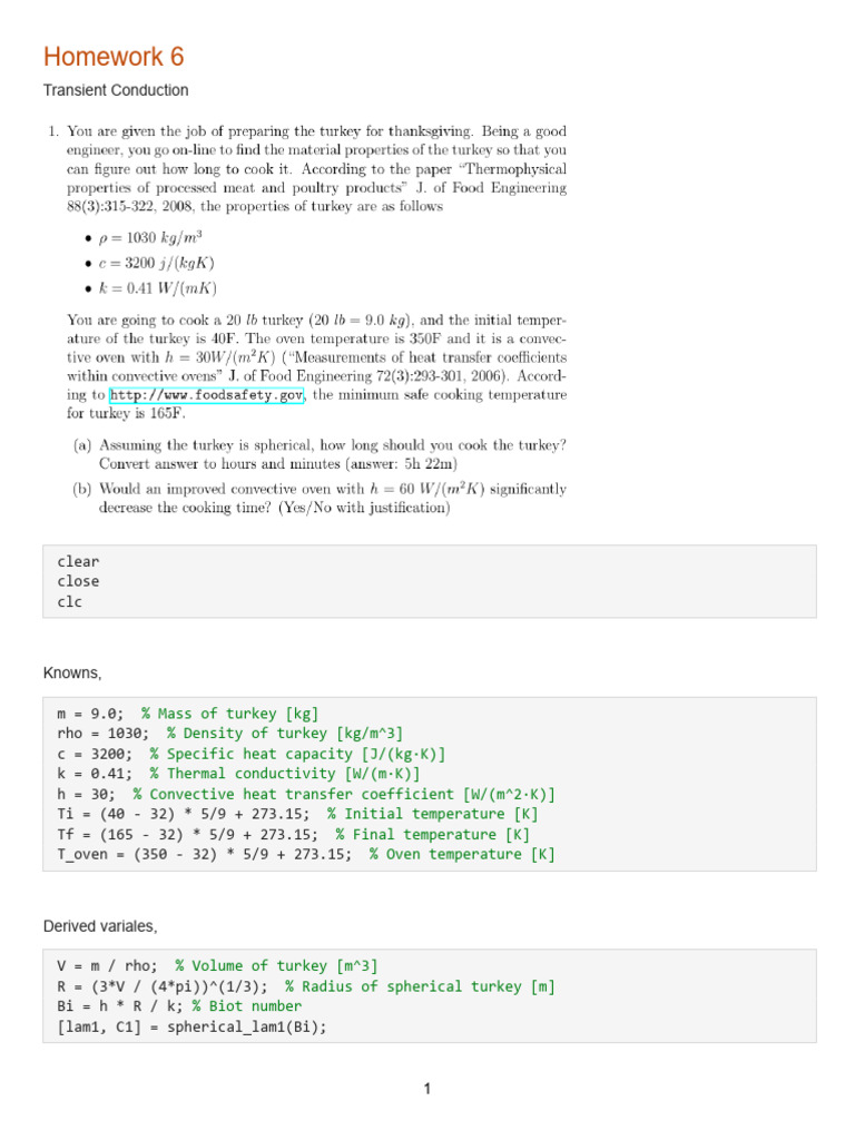 Homework 6: Transient Conduction | PDF