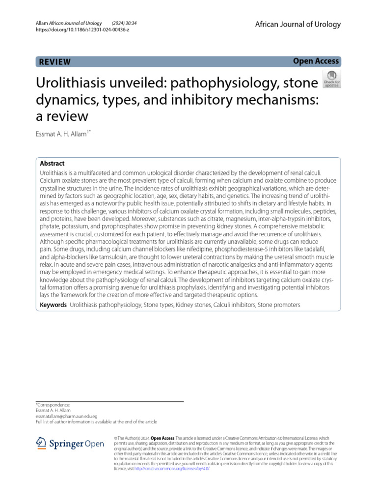 Urolithiasis Unveiled: Pathophysiology, Stone Dynamics, Types, and ...