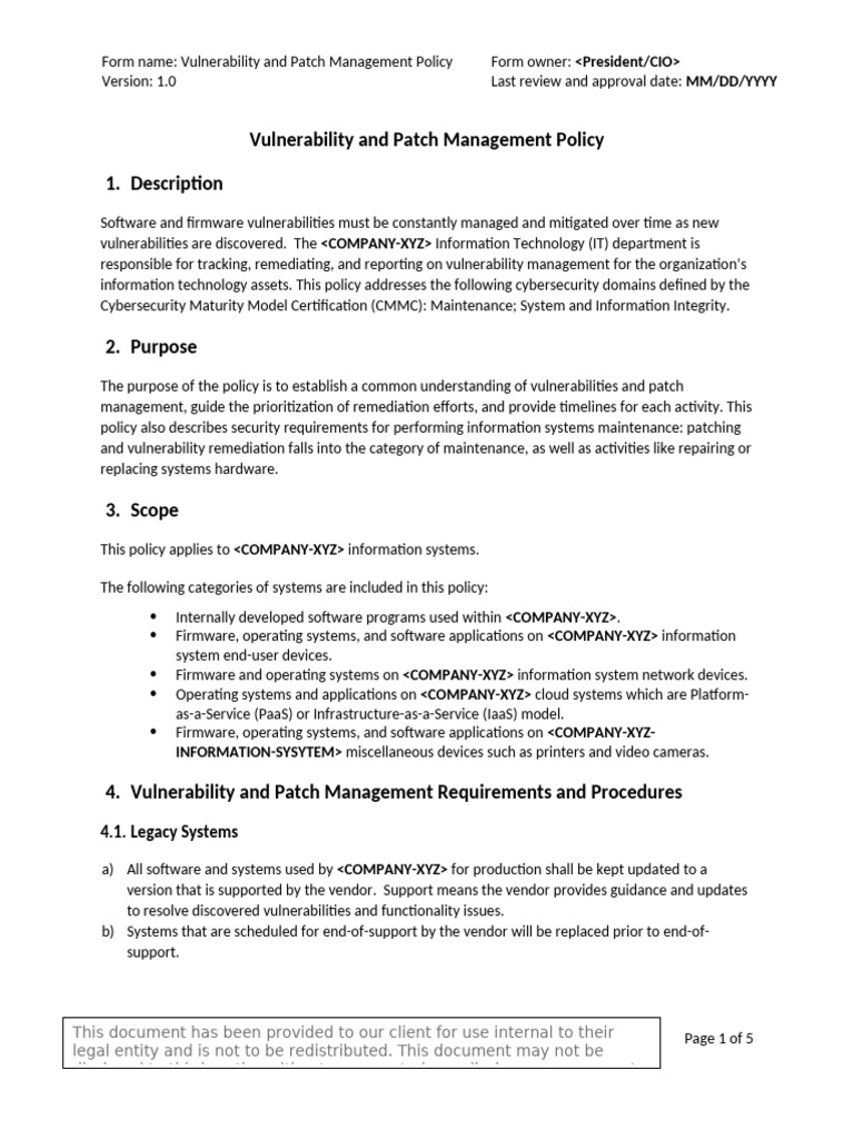 Vulnerability and Patch Management Policy | PDF | Vulnerability (Computing) | Business