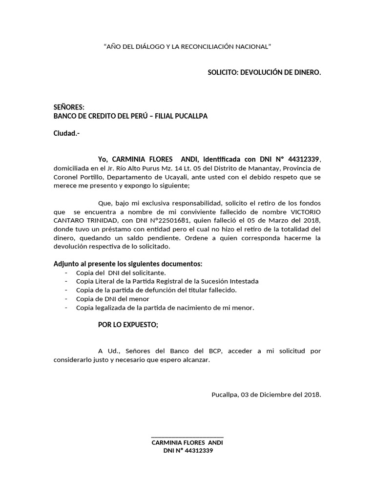 Solicito Devolucion de Dinero BCP | PDF