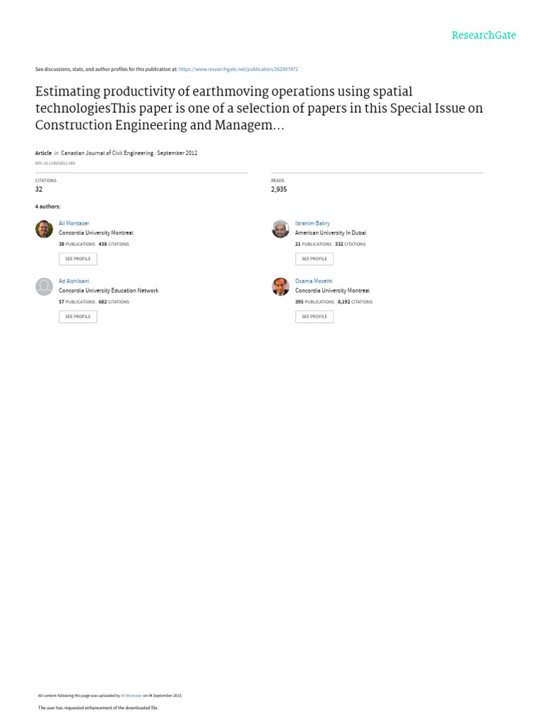 Estimating Productivityof Earthmoving Operations Using Spatial Technologies | PDF | Simulation ...
