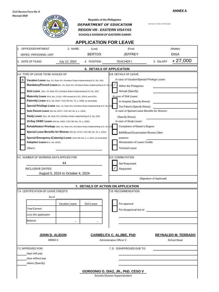 Form 6 Vacation Leave | PDF
