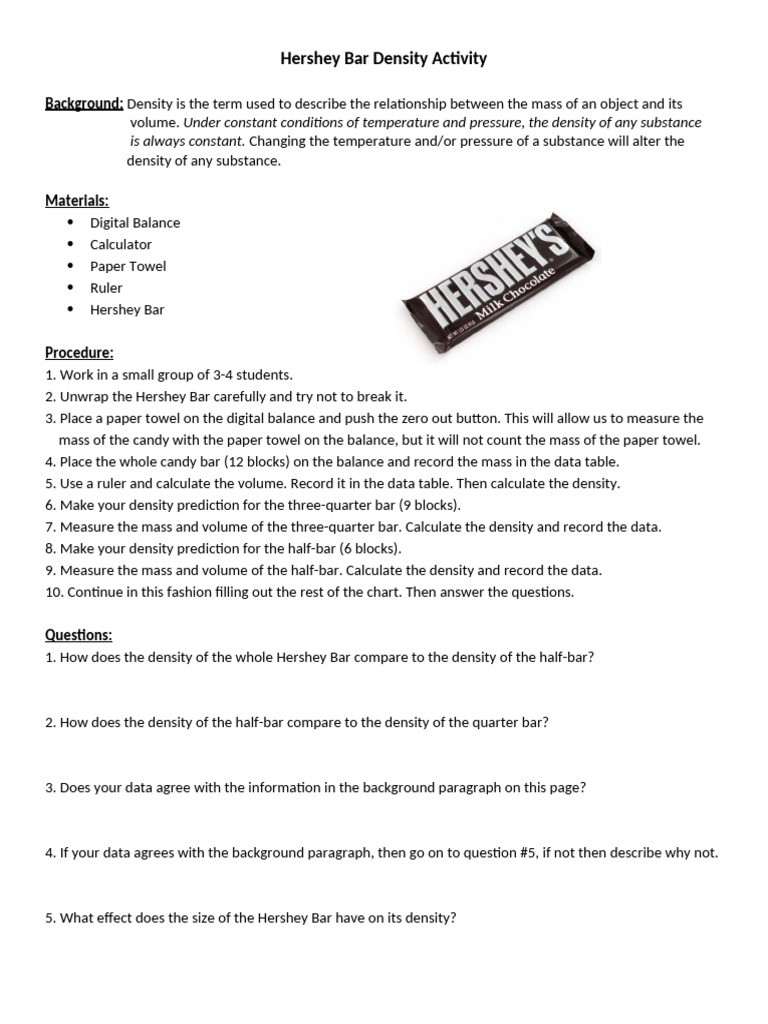 Hershey Bar Activity | PDF
