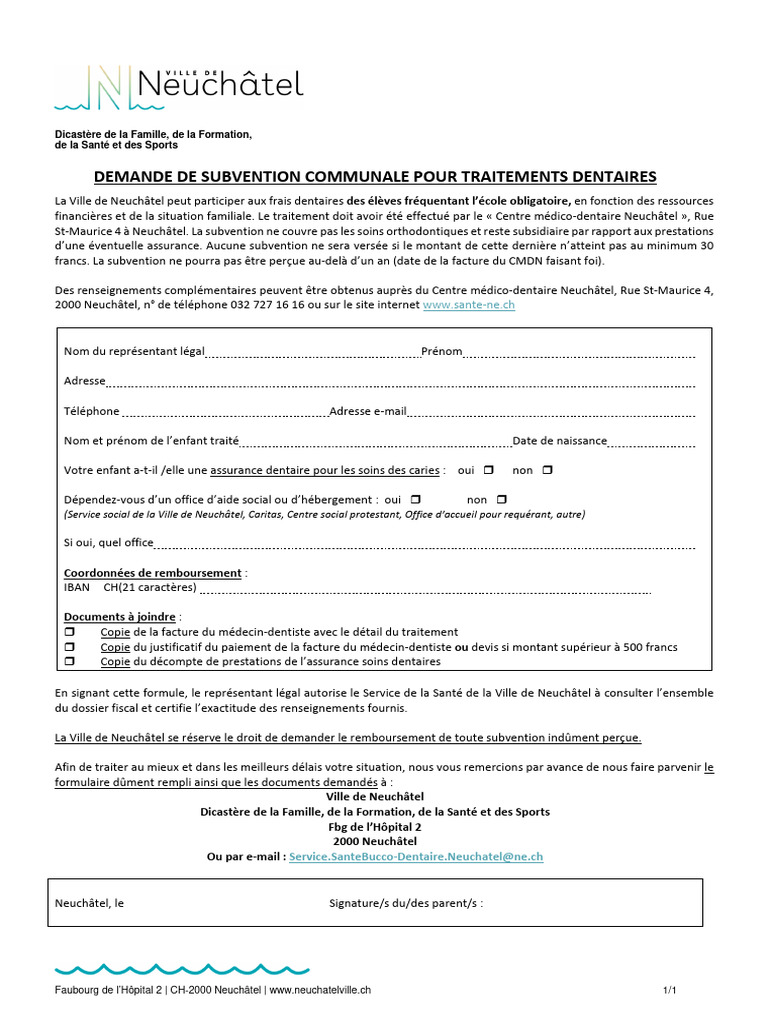 2021 Formulaire Demande de Subvention Dentaire | PDF