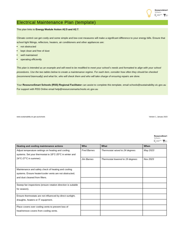 Energy Electrical Maintenance Plan Template | PDF