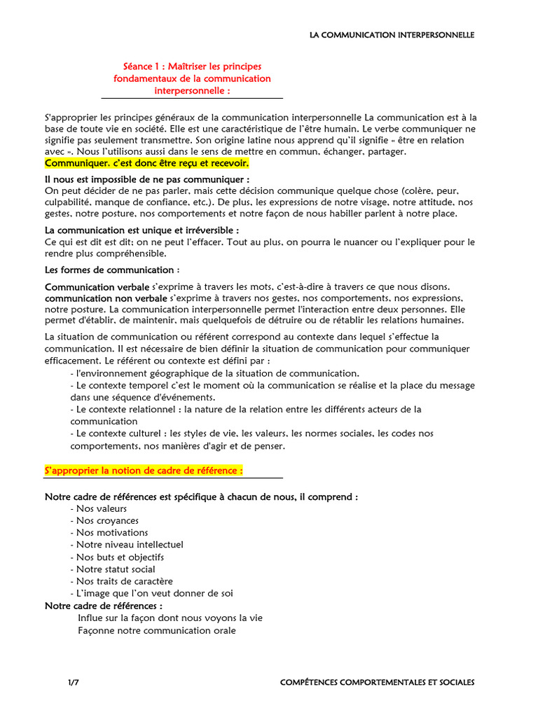 Communication Interpersonnelle | PDF