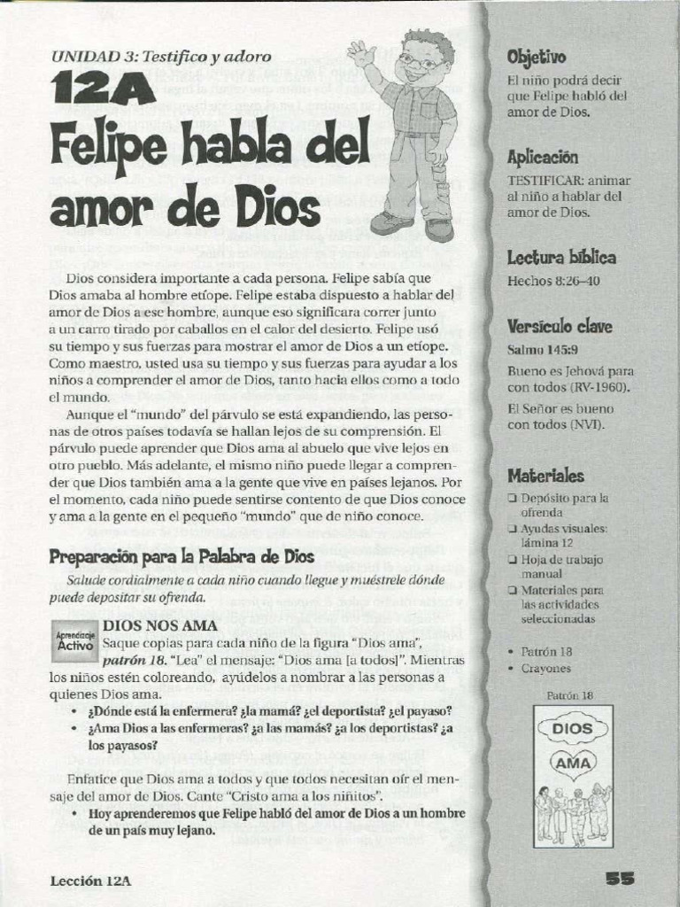 Lec. 12A, Felipe Habla Del Amor de Dios (Edad 2 A 3) 26-May-24 | PDF