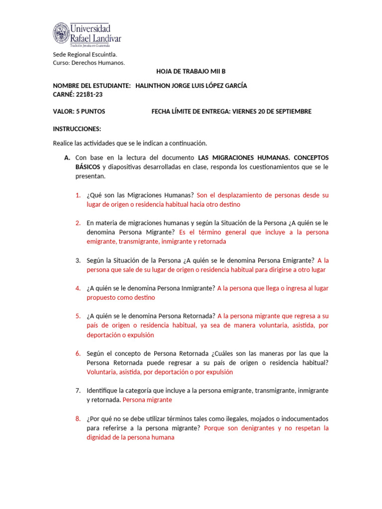Hoja de Trabajo de Dereccho | PDF