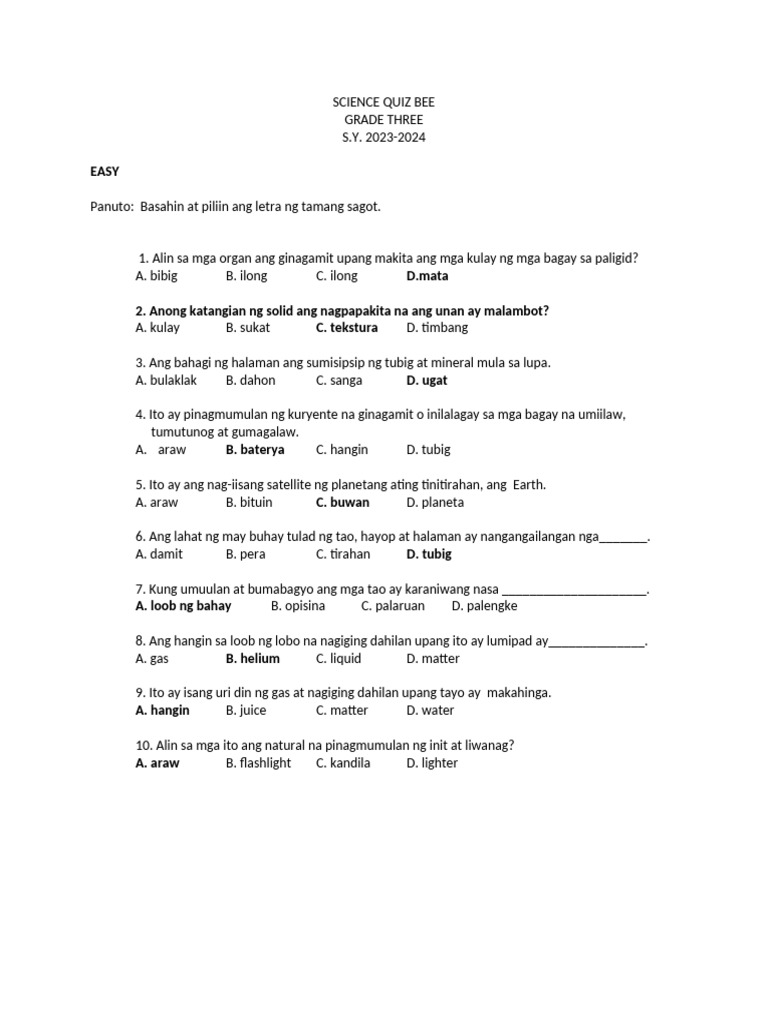 Science Quiz Bee | PDF