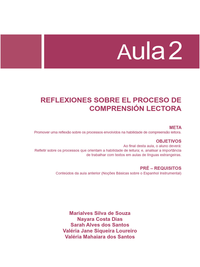 Aula 2 - Reflexiones Sobre El Proceso de Comprensión Lectora | PDF