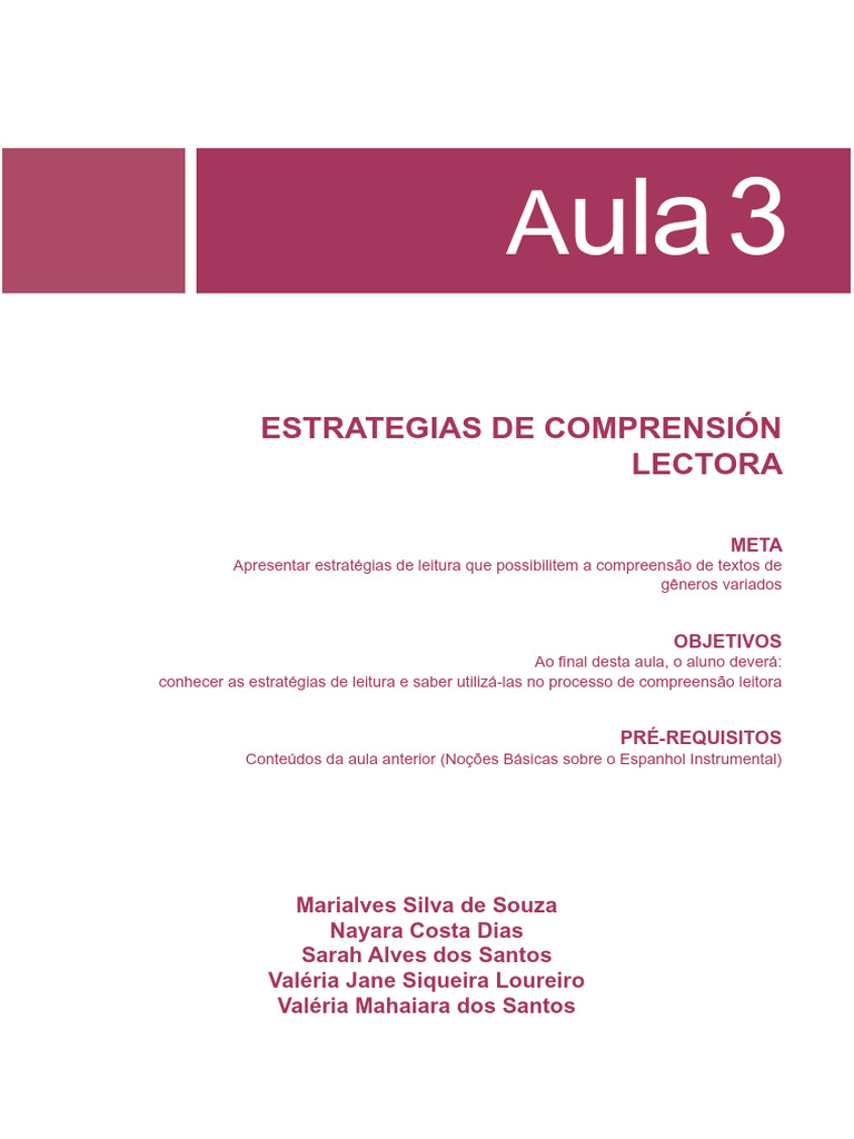 Aula 3 - Estrategias de Comprensión Lectora | PDF