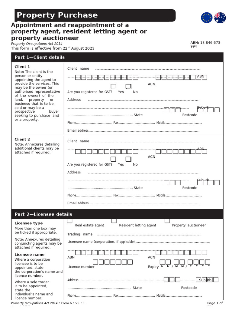 Property Purchase Agent Appointment Form | PDF | Auction | Business