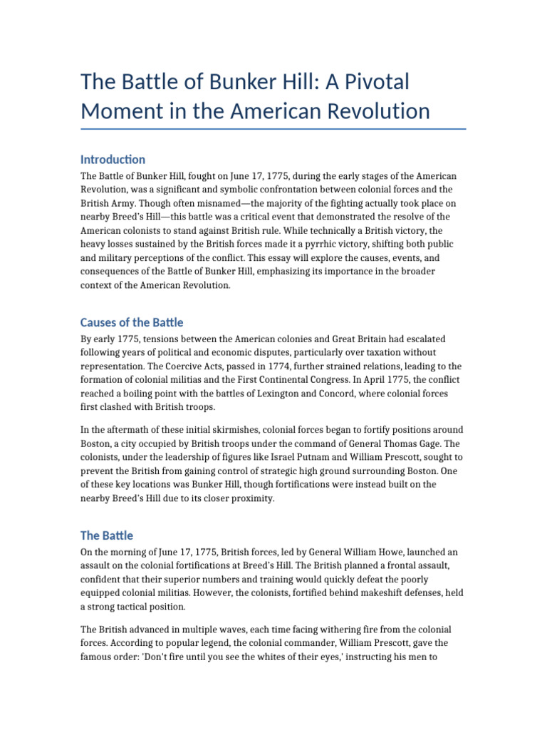 Battle of Bunker Hill Essay | PDF