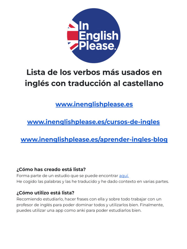 Lista de Los Verbos Mas Usados en Ingles | PDF