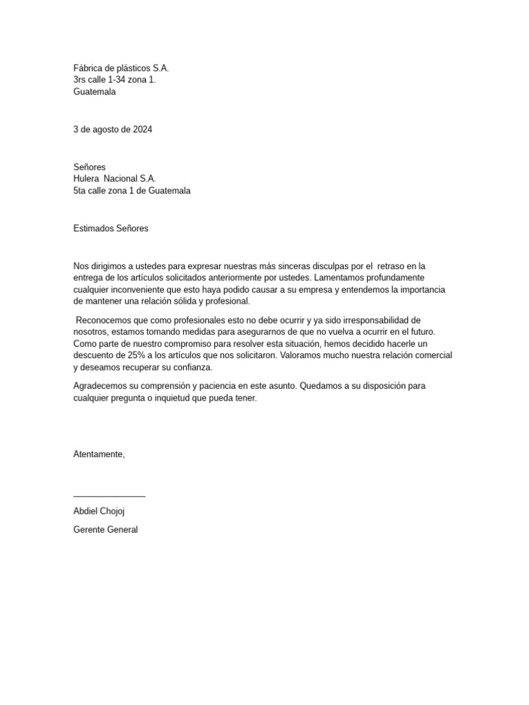 Carta de Disculpas | PDF