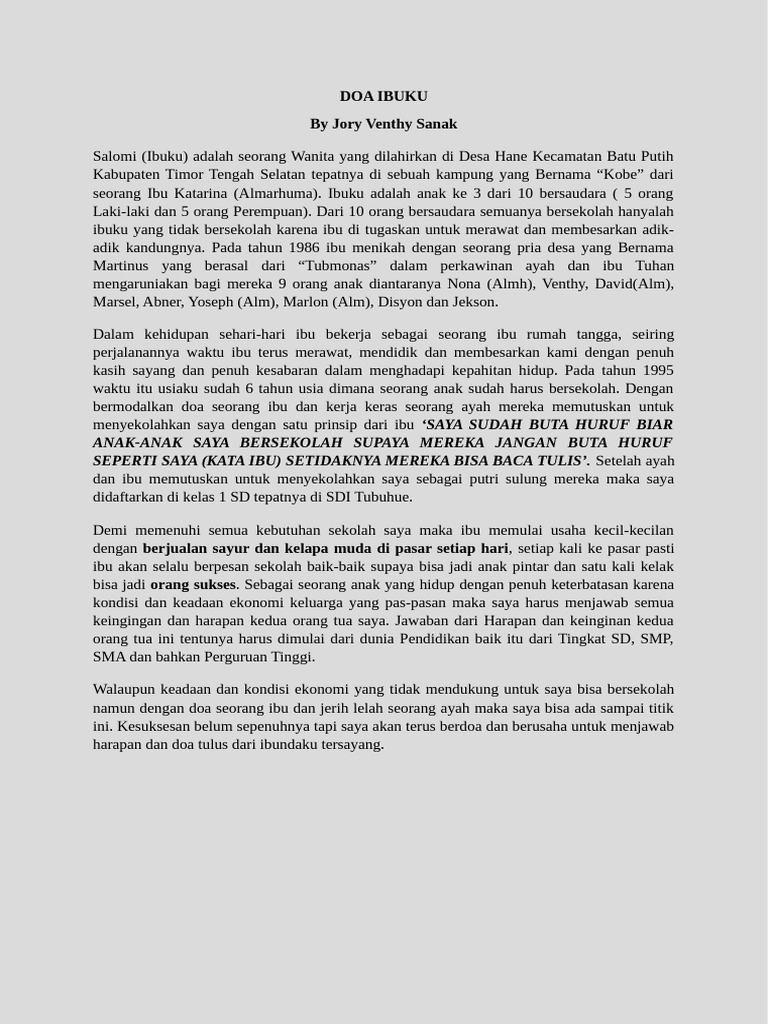 Doa Ibuku by Jory Venti Sanak | PDF