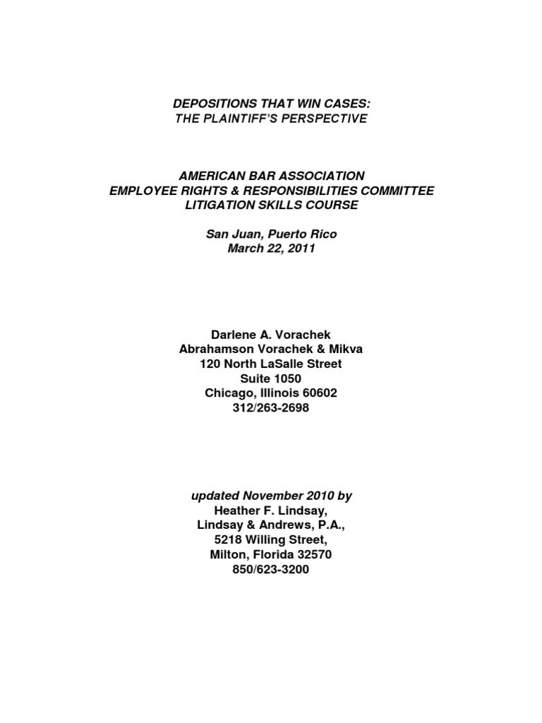 Preparing Plaintiff for Deposition 2 | Deposition (Law) | Discovery (Law)