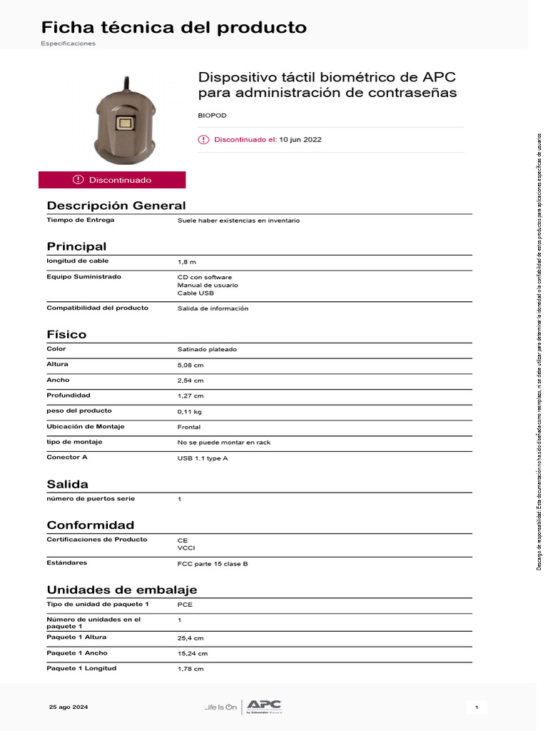 APC_Seguridad-biométrica_BIOPOD | PDF