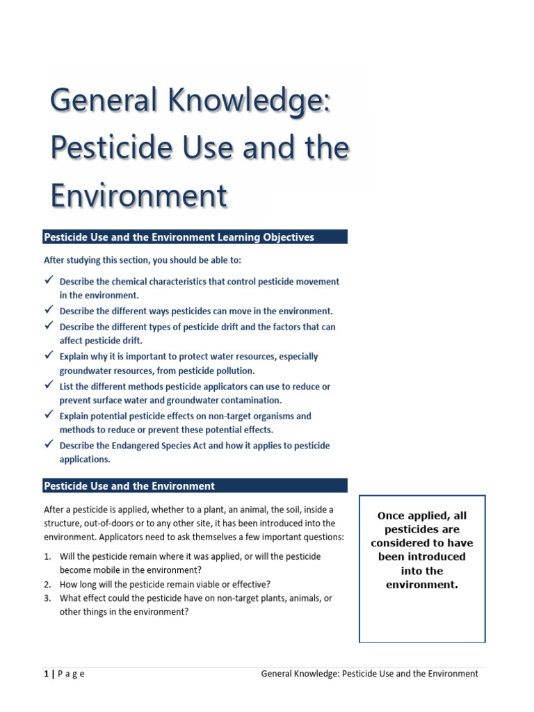 03 General Knowledge Pesticide Use and The Environment | PDF
