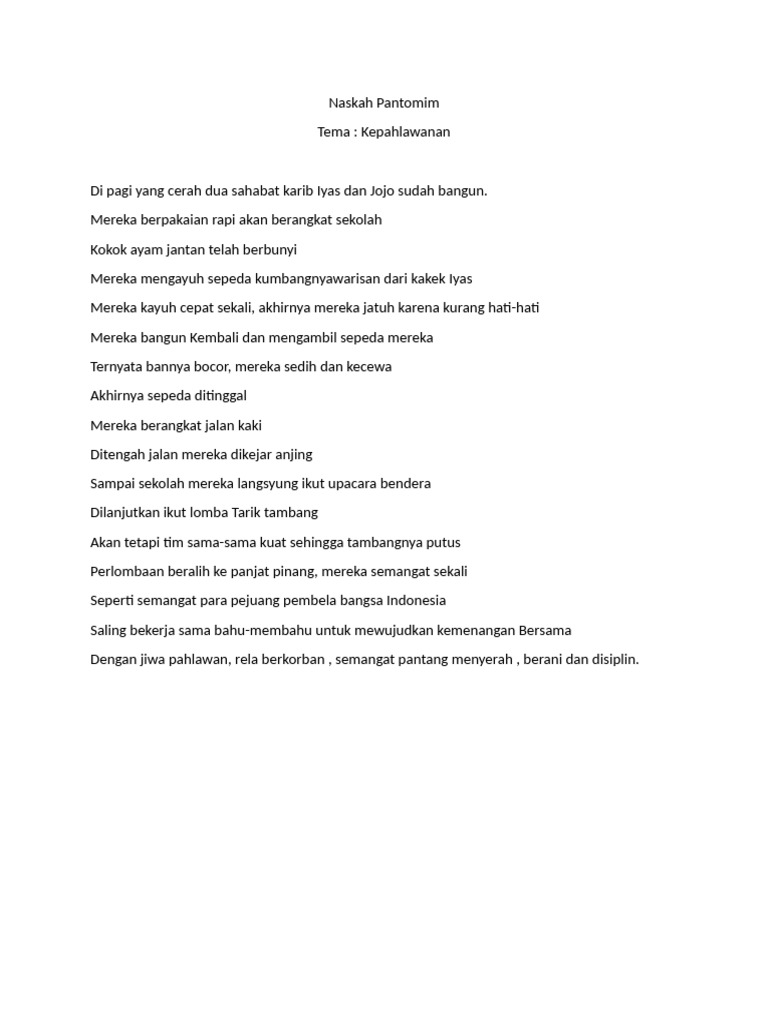 Naskah Pantomim Tema Kepahlawanan | PDF