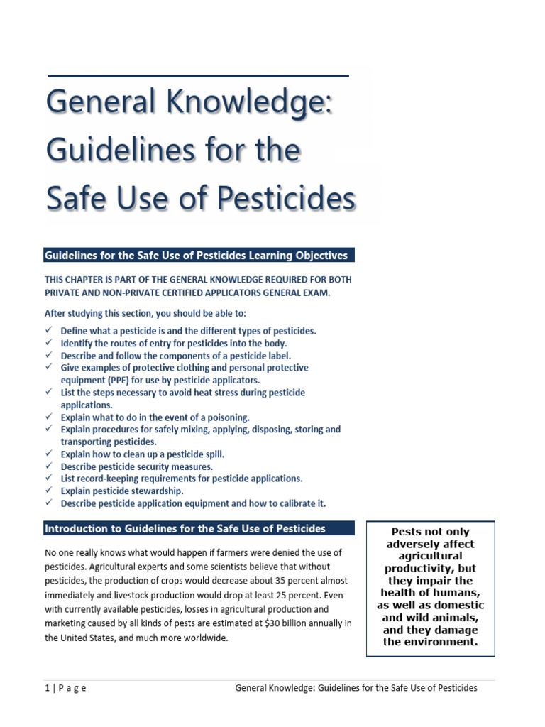 02 General Knowledge Guidelines For The Safe Use of Pesticides | PDF