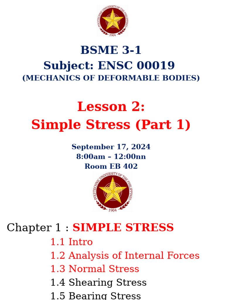 Lesson 2 Simple Stress Part 1 Sept 17 2024 | PDF
