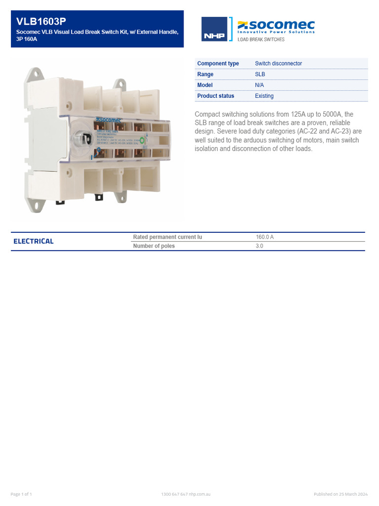 VLB1603P-AU-VLB-LOAD-BREAK-SWITCH-3P-KIT-Datasheet | PDF