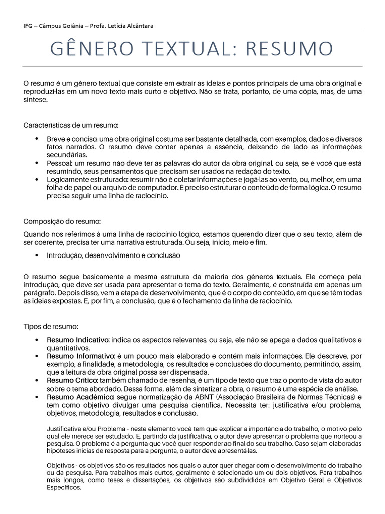 Gênero Textual - resumo | PDF