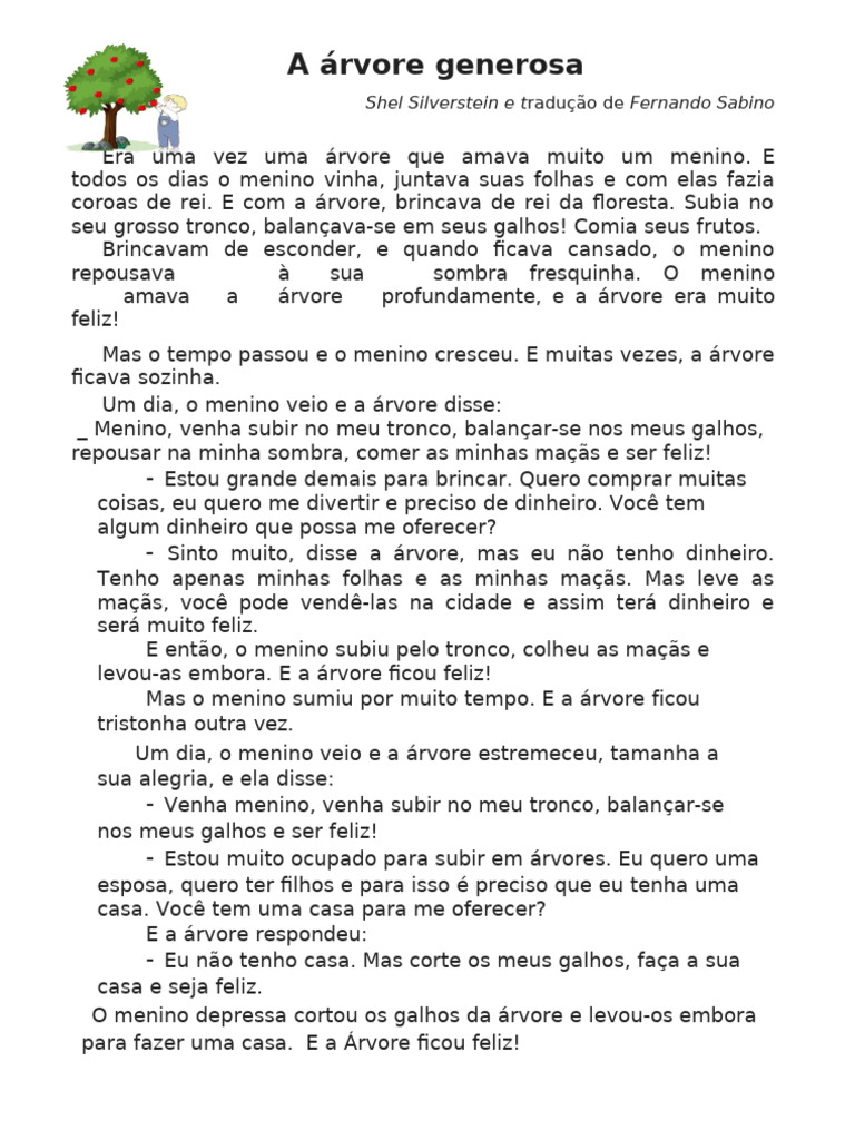 Sequencia de Atividades A Arvore Generosa 3º Ao 5º Ano | PDF