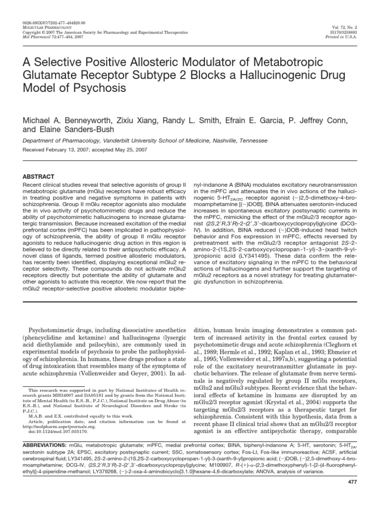 A Selective Positive Allosteric Modulator of Metabotropic Glutamate ...