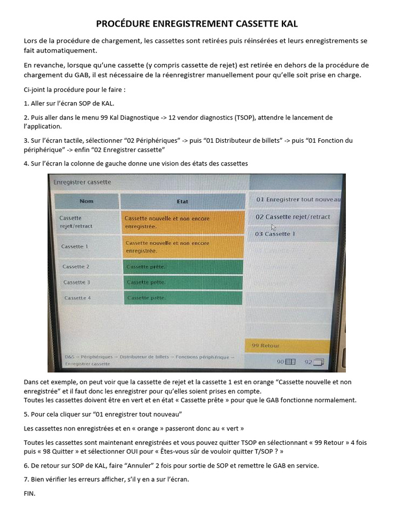 Procedure Enregistrement Cassette Kal | PDF