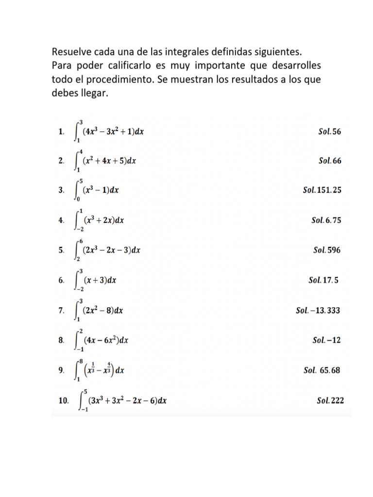 Ejercicios de Integrales Definidas. Parte 1 | PDF