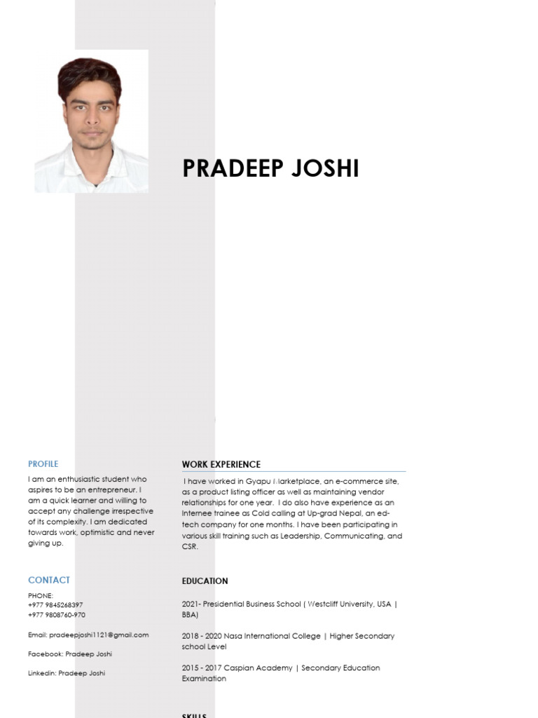 RESUME Pradeep Joshi | PDF | Business | Self-Improvement