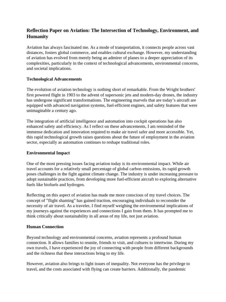 Aviation Reflection Paper | PDF