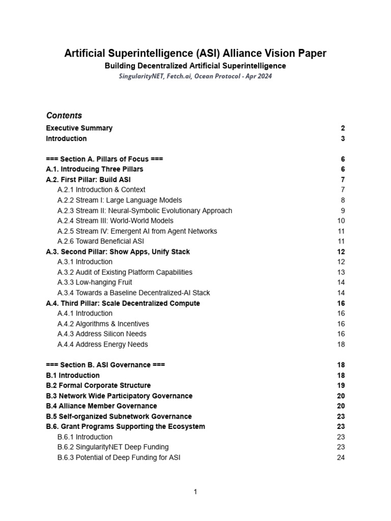Artificial Superintelligence (ASI) Alliance Vision Paper | PDF