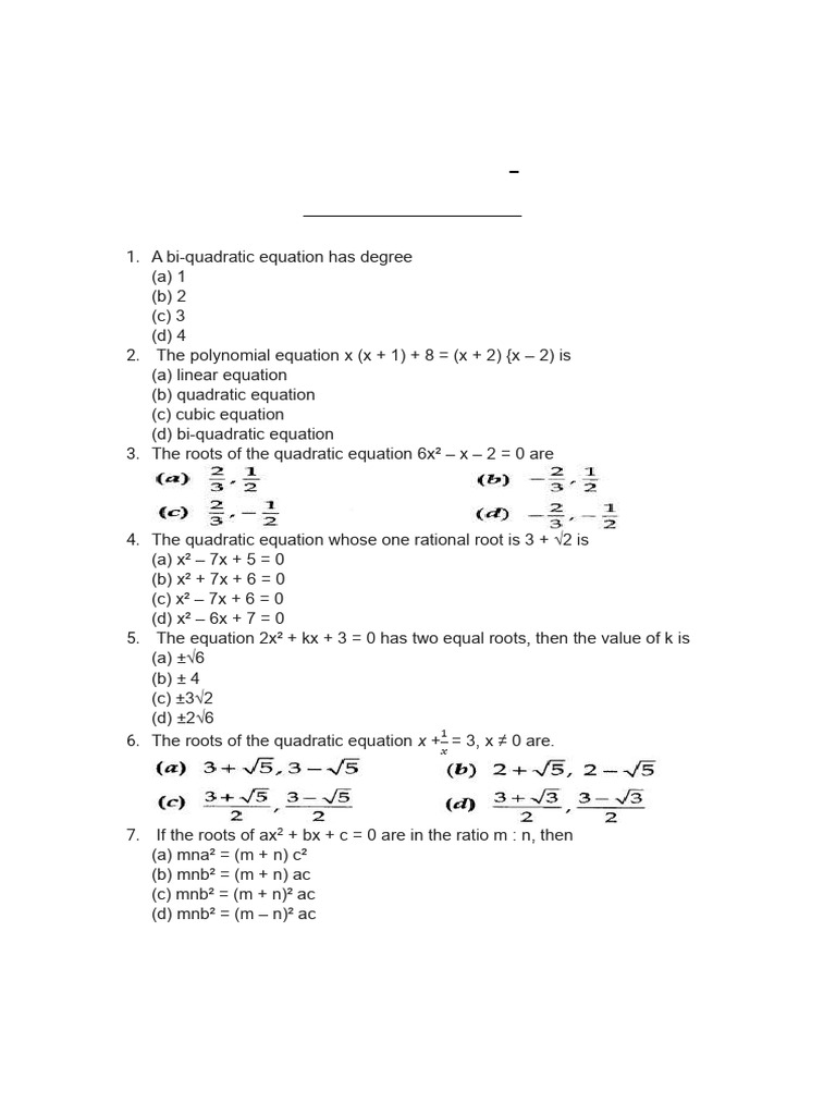 10th Quadratic Equations 1721733000 | PDF | Equations | Quadratic Equation