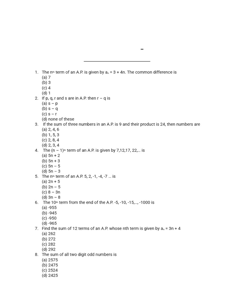 Class 10th Assignment Arithmetic Progression 1725340559 | PDF | Mathematical Objects | Teaching ...