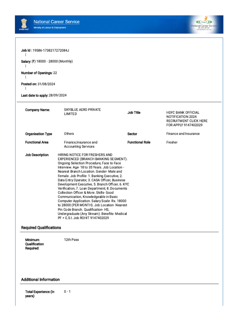 HDFC Bank Data Entry | PDF