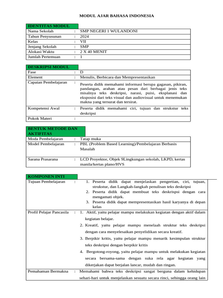 Modul Ajar Kelas Vii | PDF