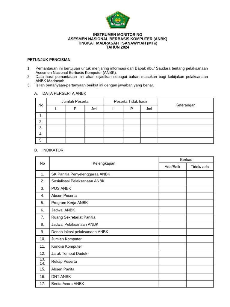 INSTRUMEN ANBK MTs 24 | PDF